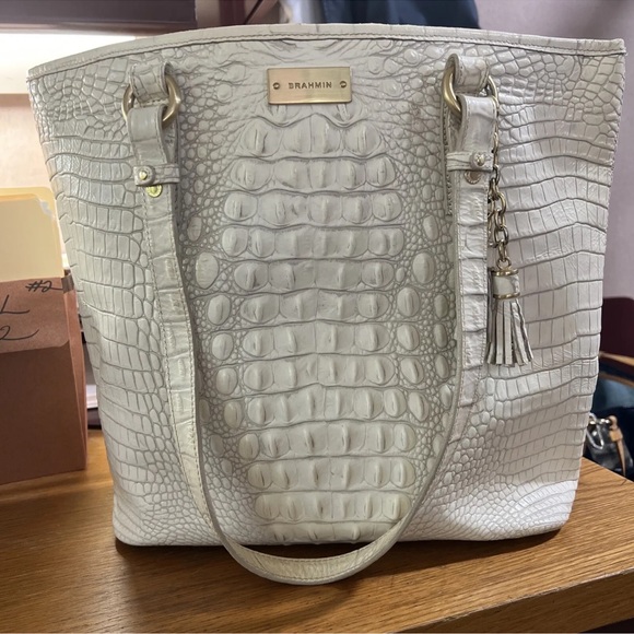 Brahmin | Bags | Brahmin Asher Pearl White Melbourne Croc Embossed ...